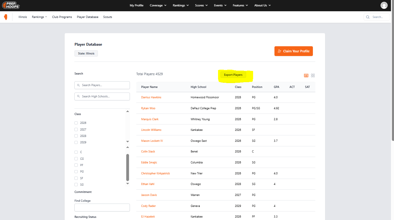 How to export player information? – Prep Hoops
